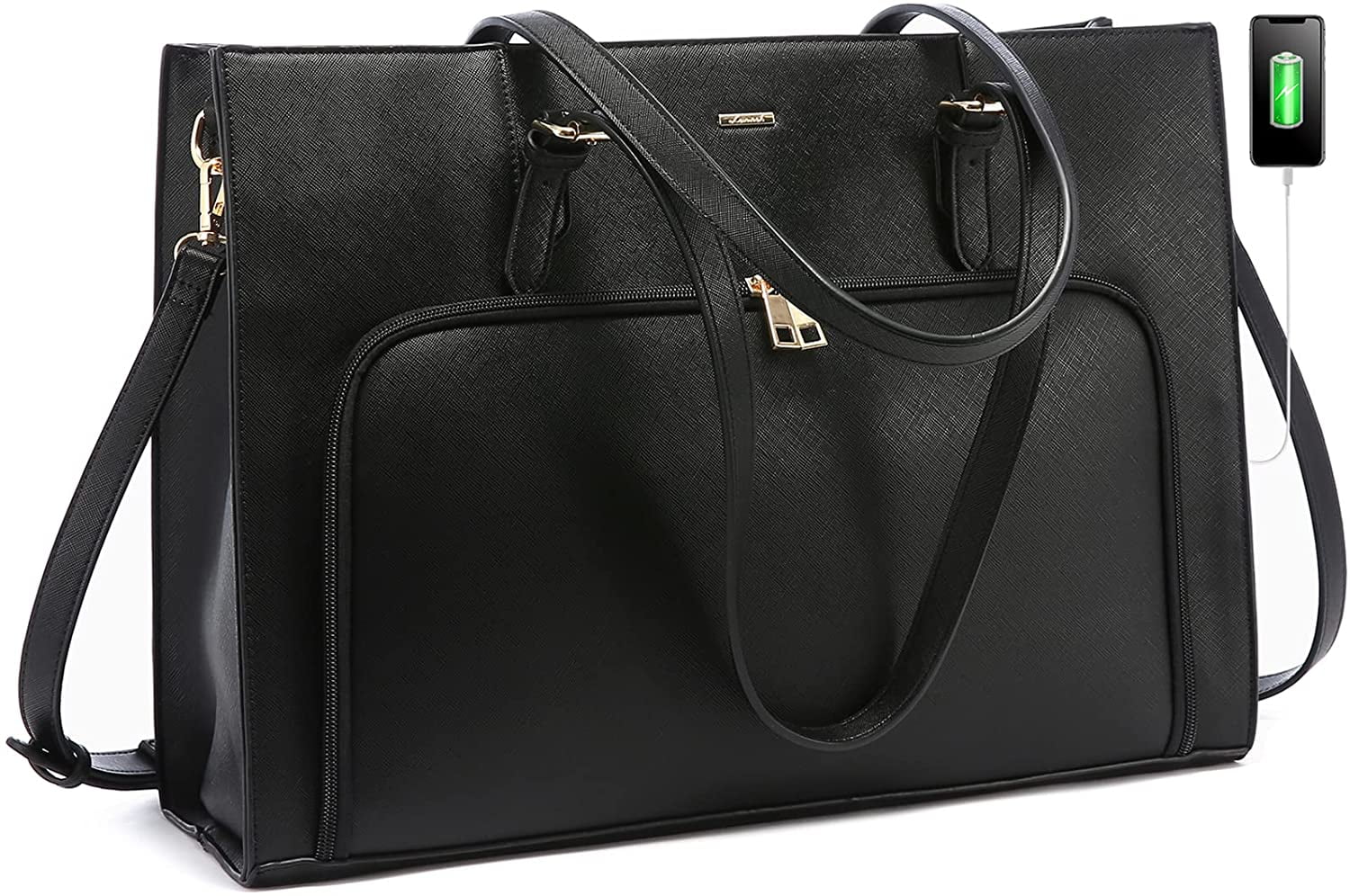 Lovevook Tote Bag for Women,Faux Leather Travel Work Handbag with USB ...