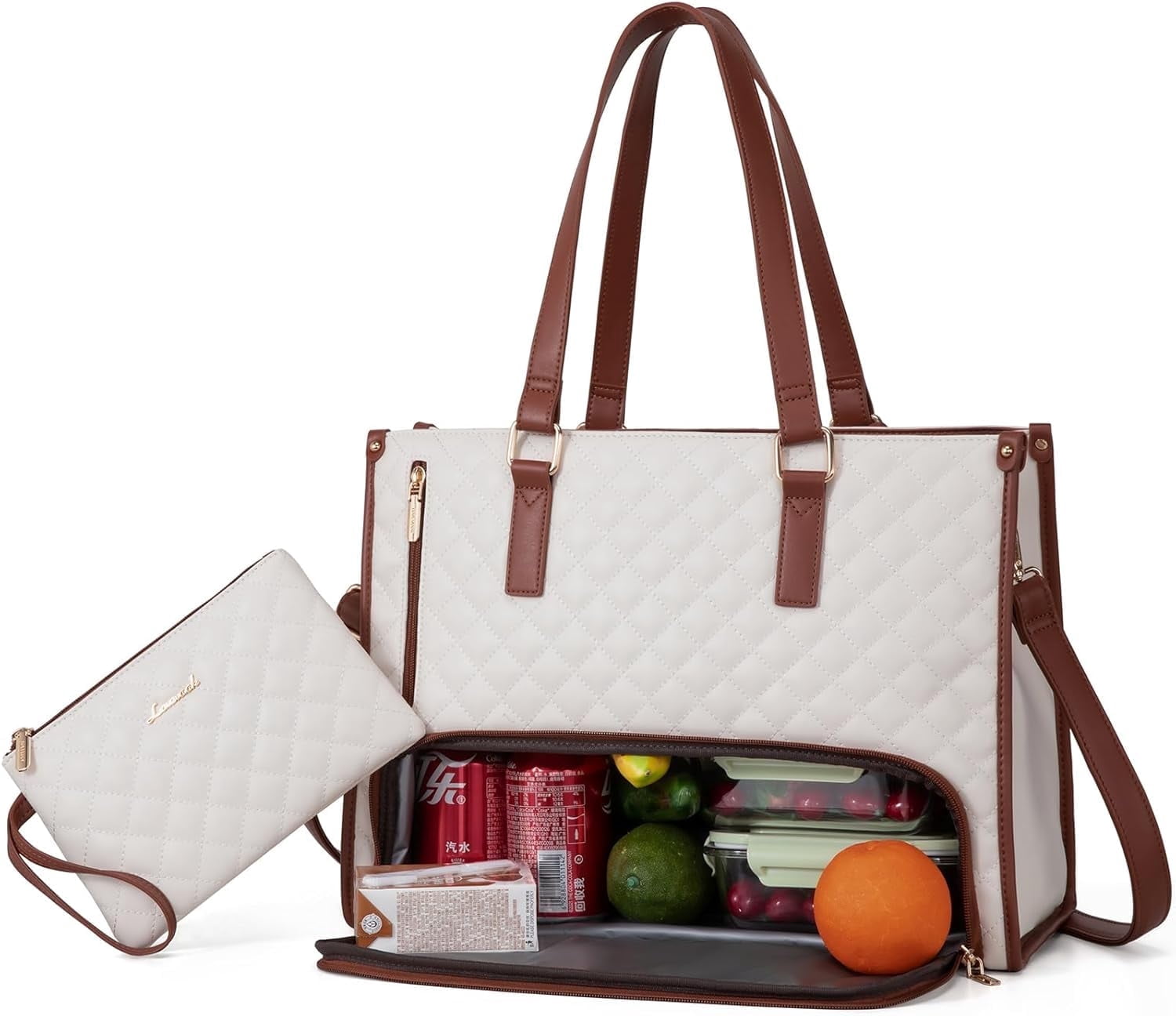 Lovevook Work Tote Bag for Women, Classic Quilted Pu Leather Handbag ...