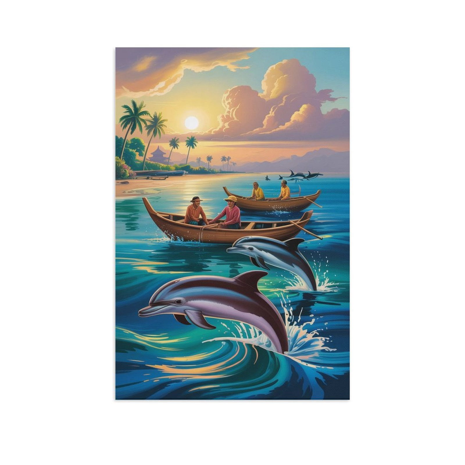 Lovina Beach Bali Dolphin Season Poster Realistic Oil Painting Ocean ...