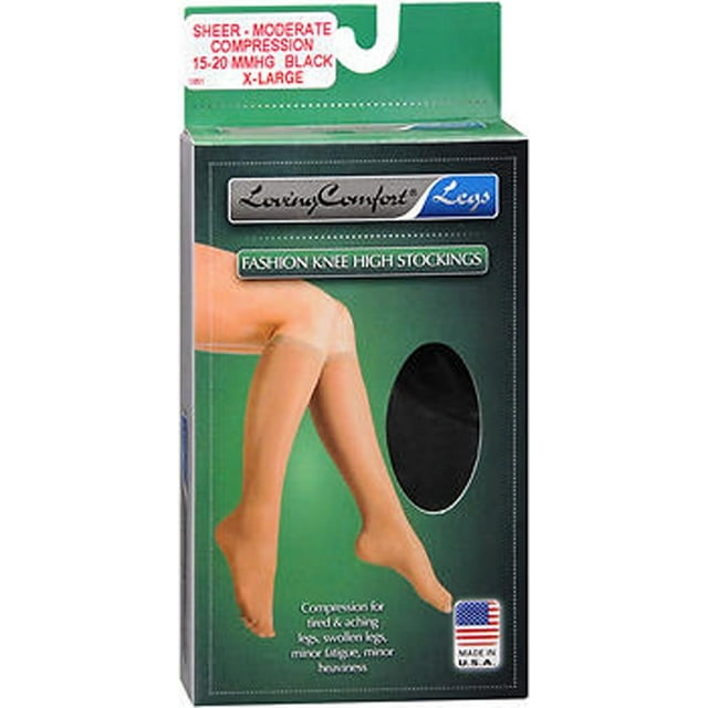 Loving Comfort Moderate Compression Knee High Sheer Stockings, 15-20 ...