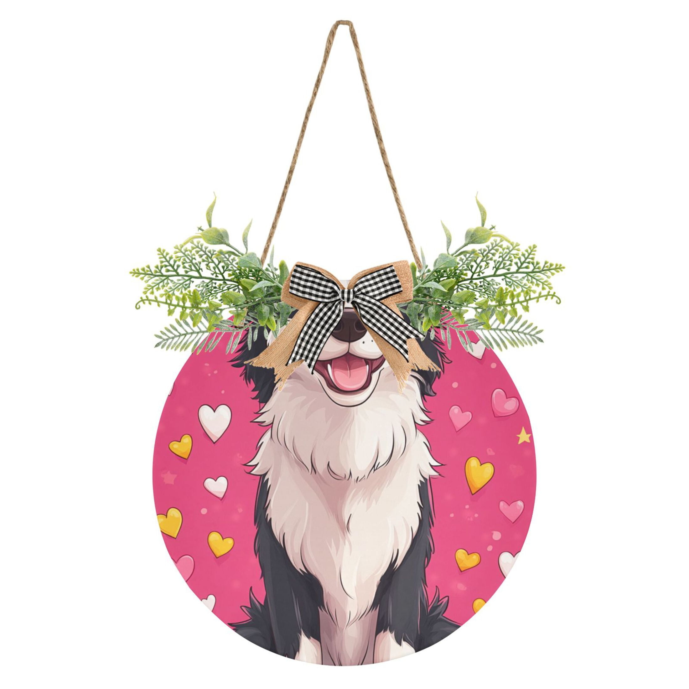 Loving Dog Front Door Porch Decoration Hanging Sign with Artificial ...