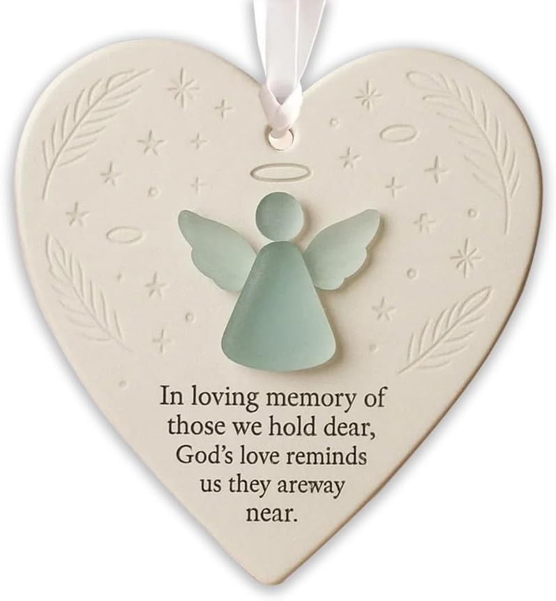 in Loving Memory Heart-Shaped Ornament, Angel Motif with Wings and Halo ...