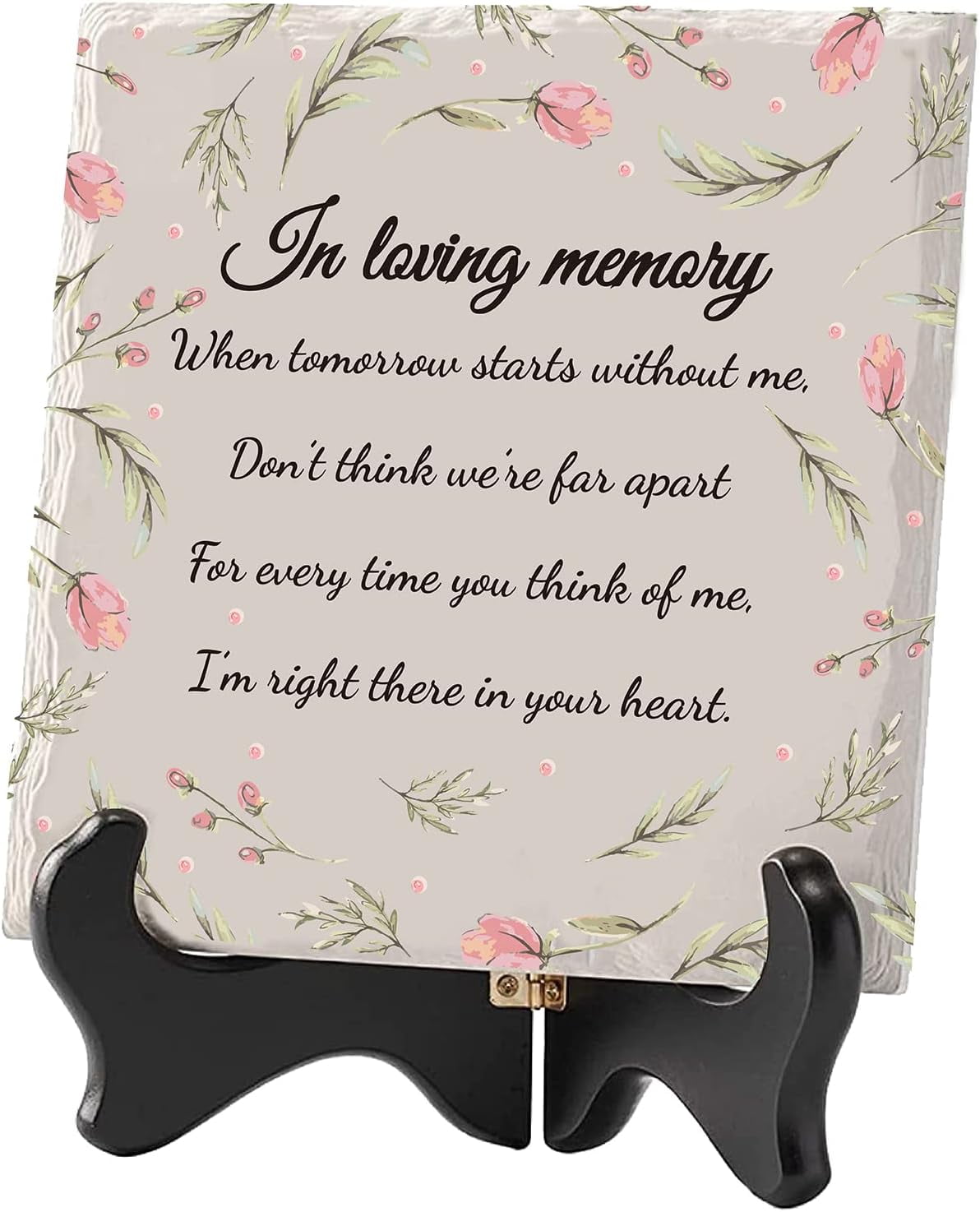 in Loving Memory Memorial Gifts Flower Ceramic Tile Wooden Stand Memory ...