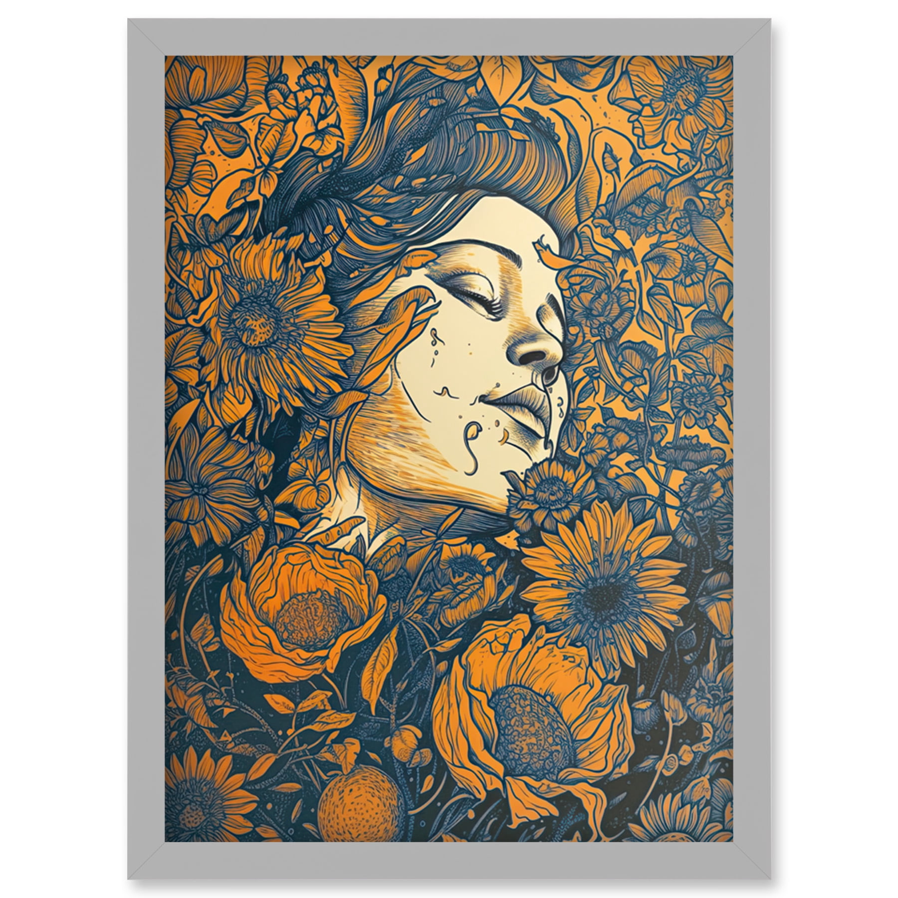 Loving Spring Floral Boho Duotone Illustration Artwork Framed Wall Art ...