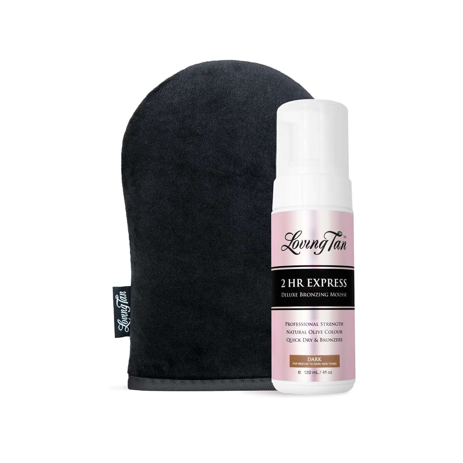 Loving Tan 2 HR Express Deluxe Bronzing Mousse - Dark + Mitt | Natural Olive Tone | Professional ...