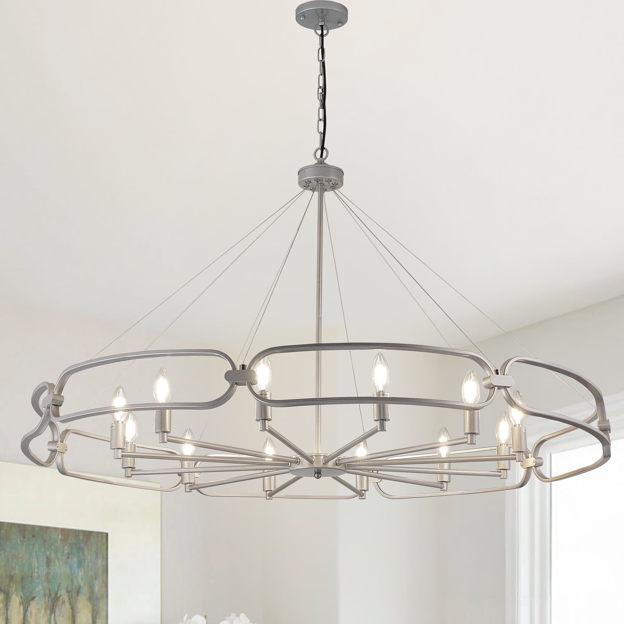 LovingAHome 12-Light Snap Circle Chandelier 52.8" Industrial Silver ...