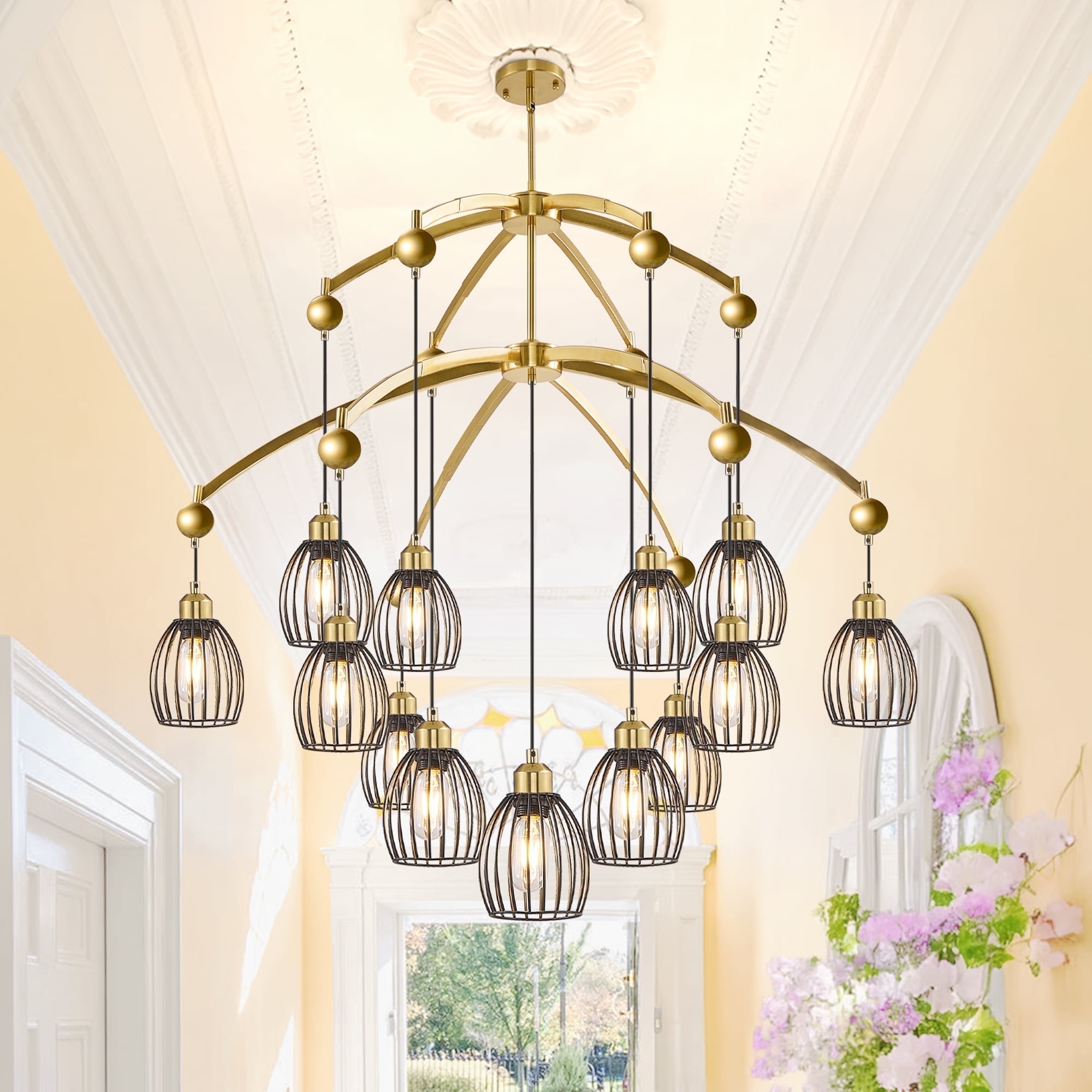 LovingAHome 13-Light Gold Farmhouse Chandelier, Rustic Industrial Large ...