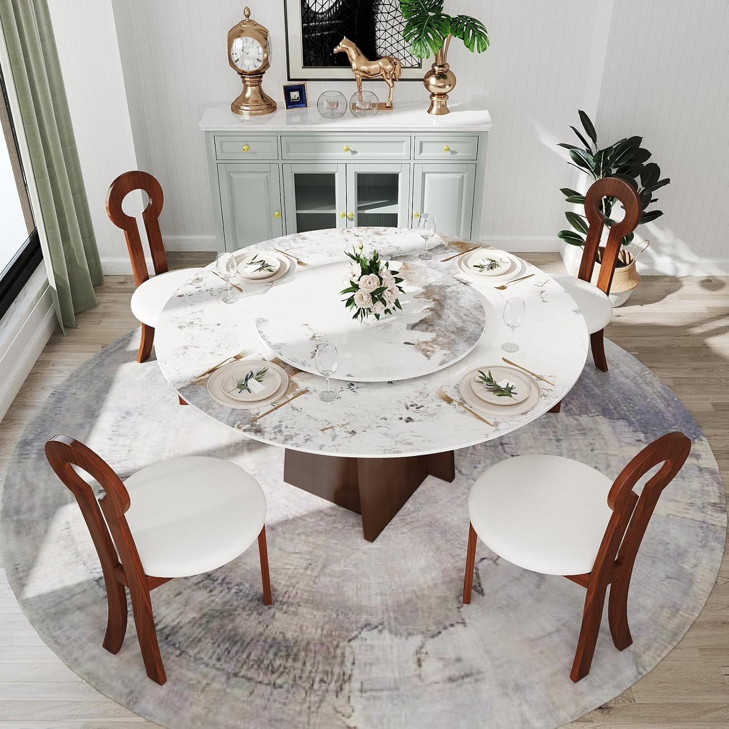 LovingAHome 59" Round Dining Table for 8 with 31‘’ Lazy Susan, Black ...