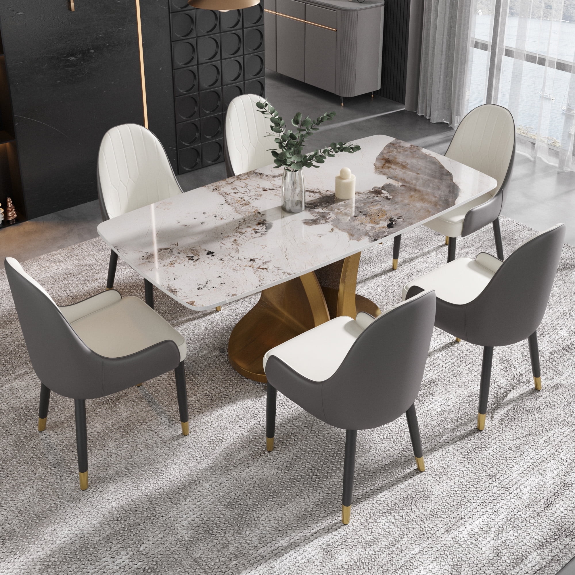 LovingAHome 71" Modern Dining Table for 6, Luxury Marble Kitchen Table ...