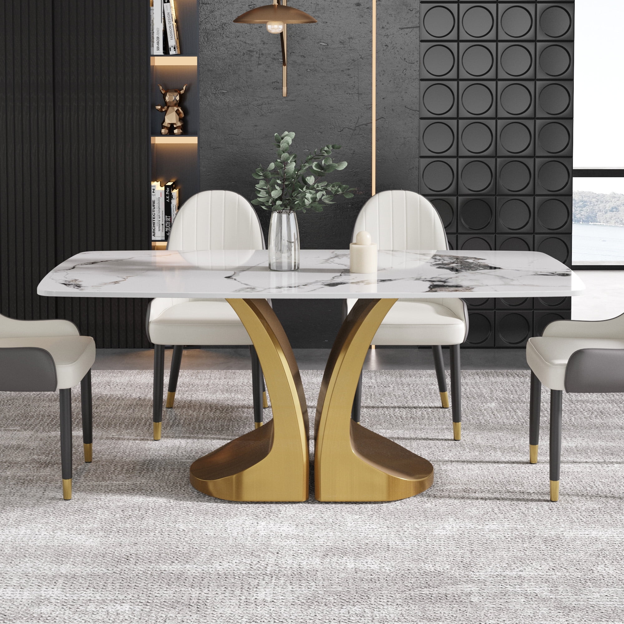 LovingAHome 71" Modern Dining Table for 6, Luxury Marble Kitchen Table ...