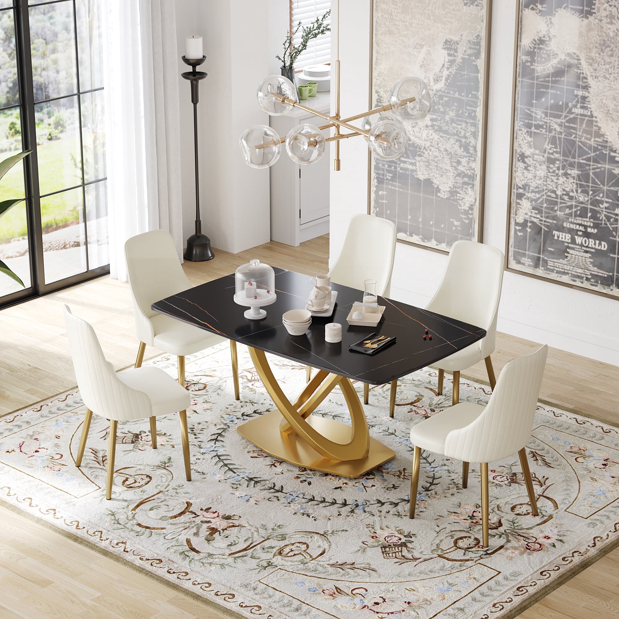 LovingAHome Dining Table Sets for 4, Dining Room Table with 4 PU ...