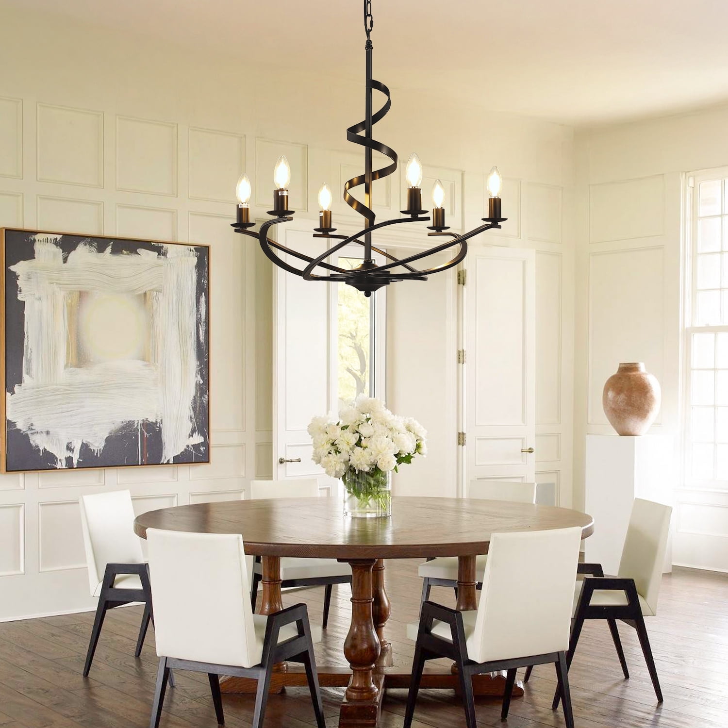 LovingAHome Mid-Century Farmhouse Chandelier 25.59'' 6-Light Candle ...