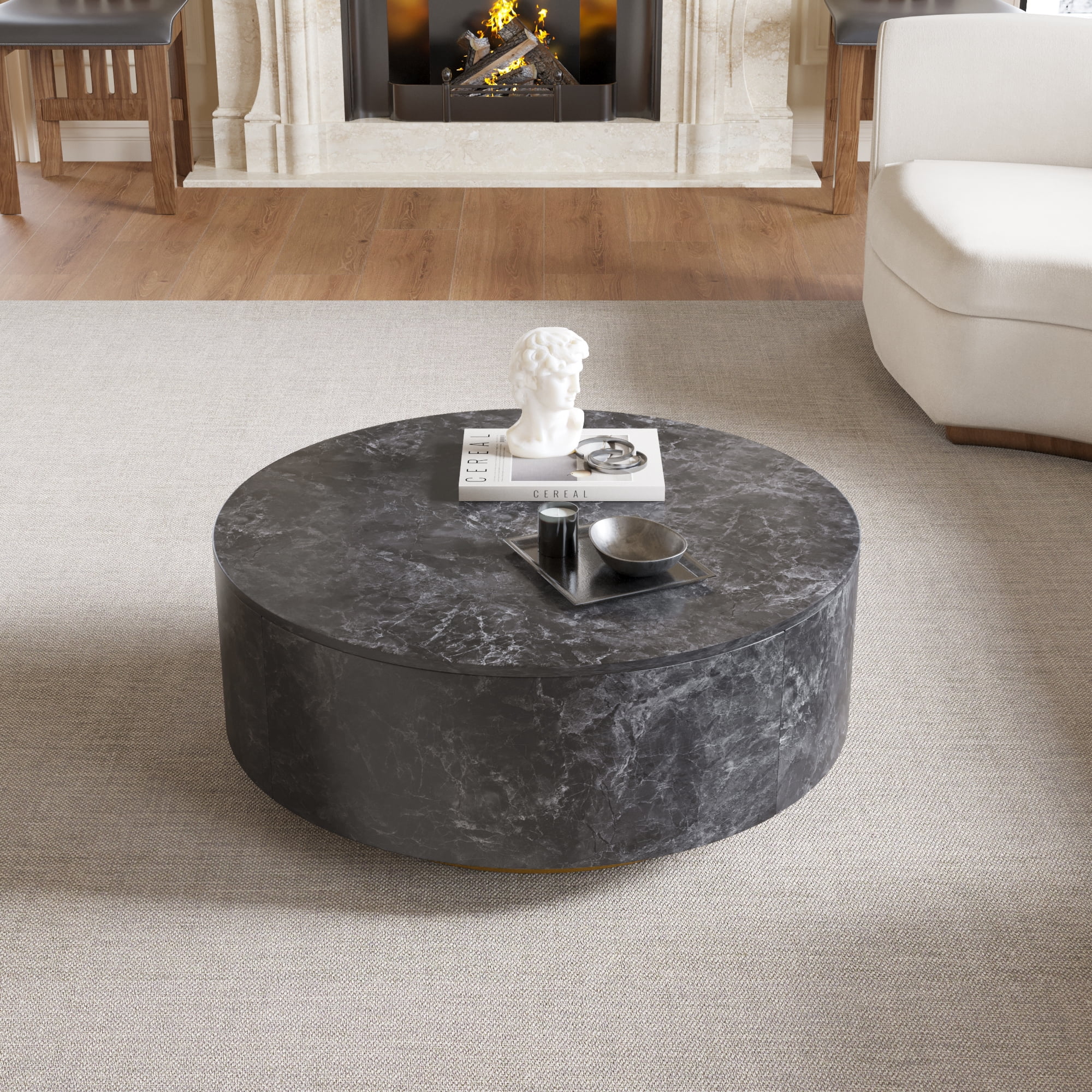 LovingAHome Modern Faux Marble Coffee Tables with Storage, Round Coffee ...