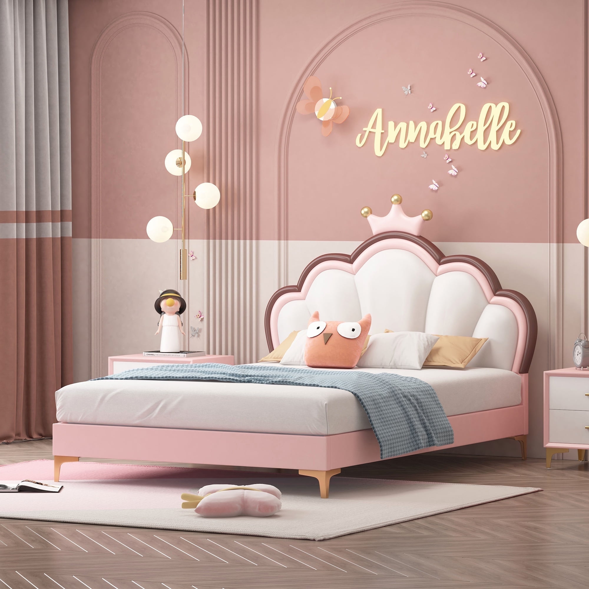 LovingAHome Bed Frame, Queen Size PU Upholstered Platform Bed with ...