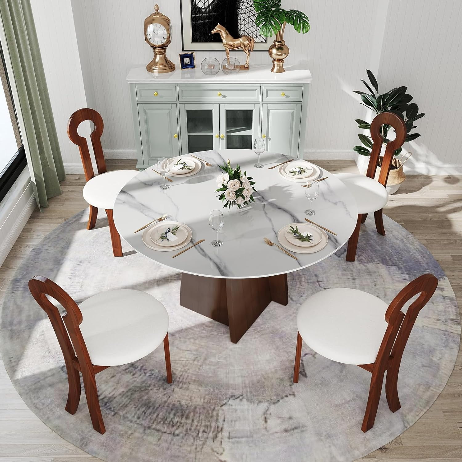 LovingAHome Round Dining Table for 4-6, Modern Dining Room Table 53 ...