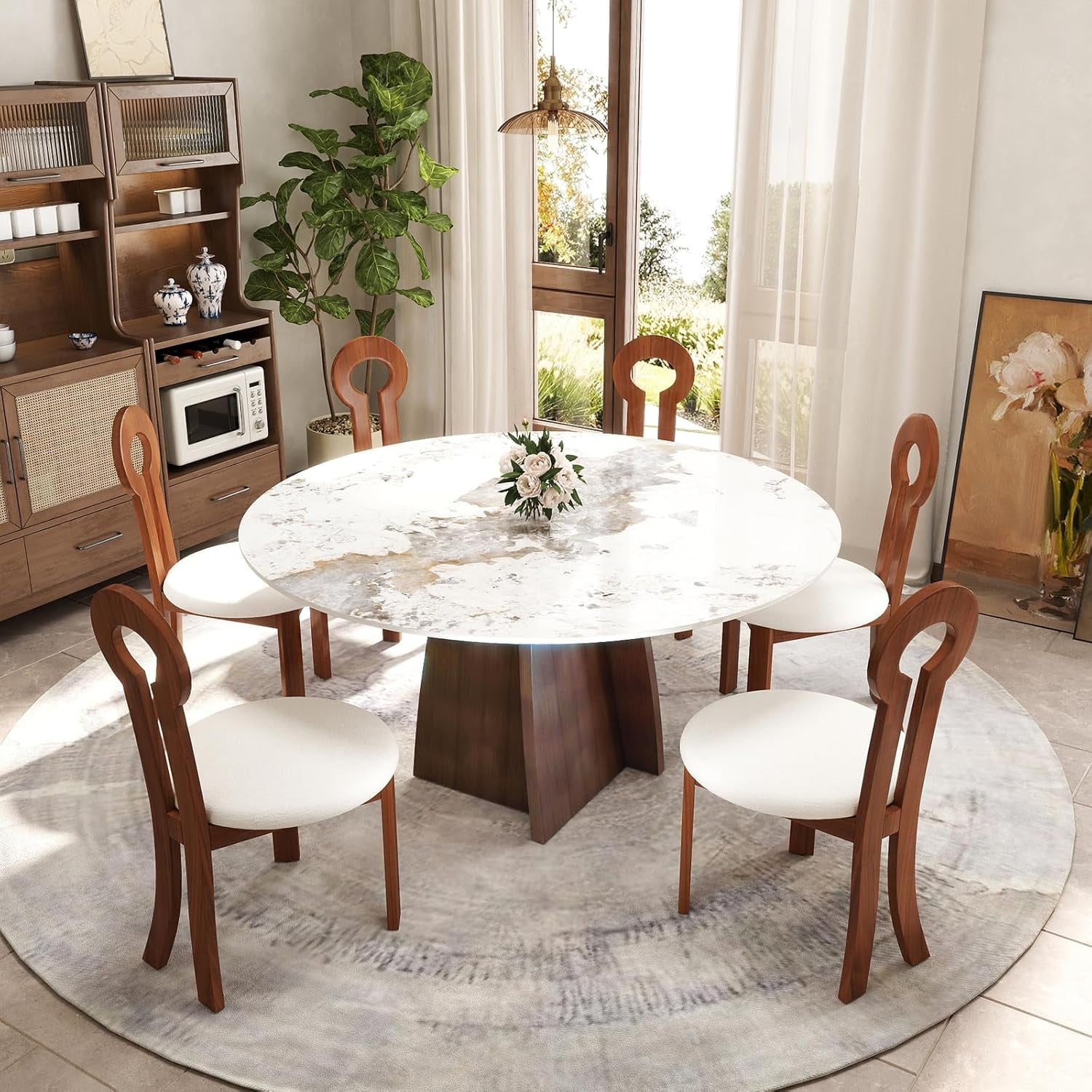 LovingAHome Round Dining Table for 6-8, Modern Dining Room Table 59 ...