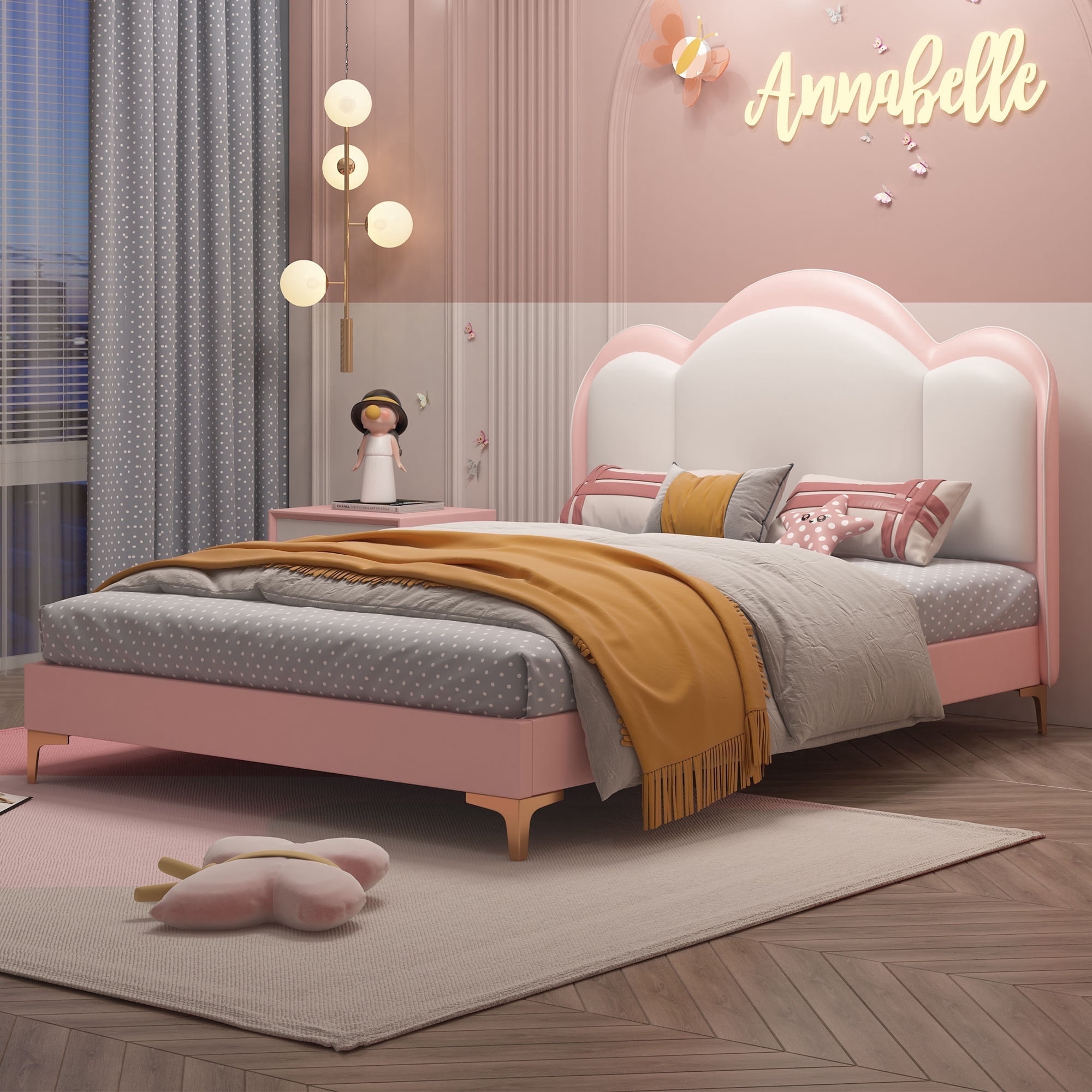 LovingAHome Upholstered Princess Bed with PU Leather Headboard Queen ...