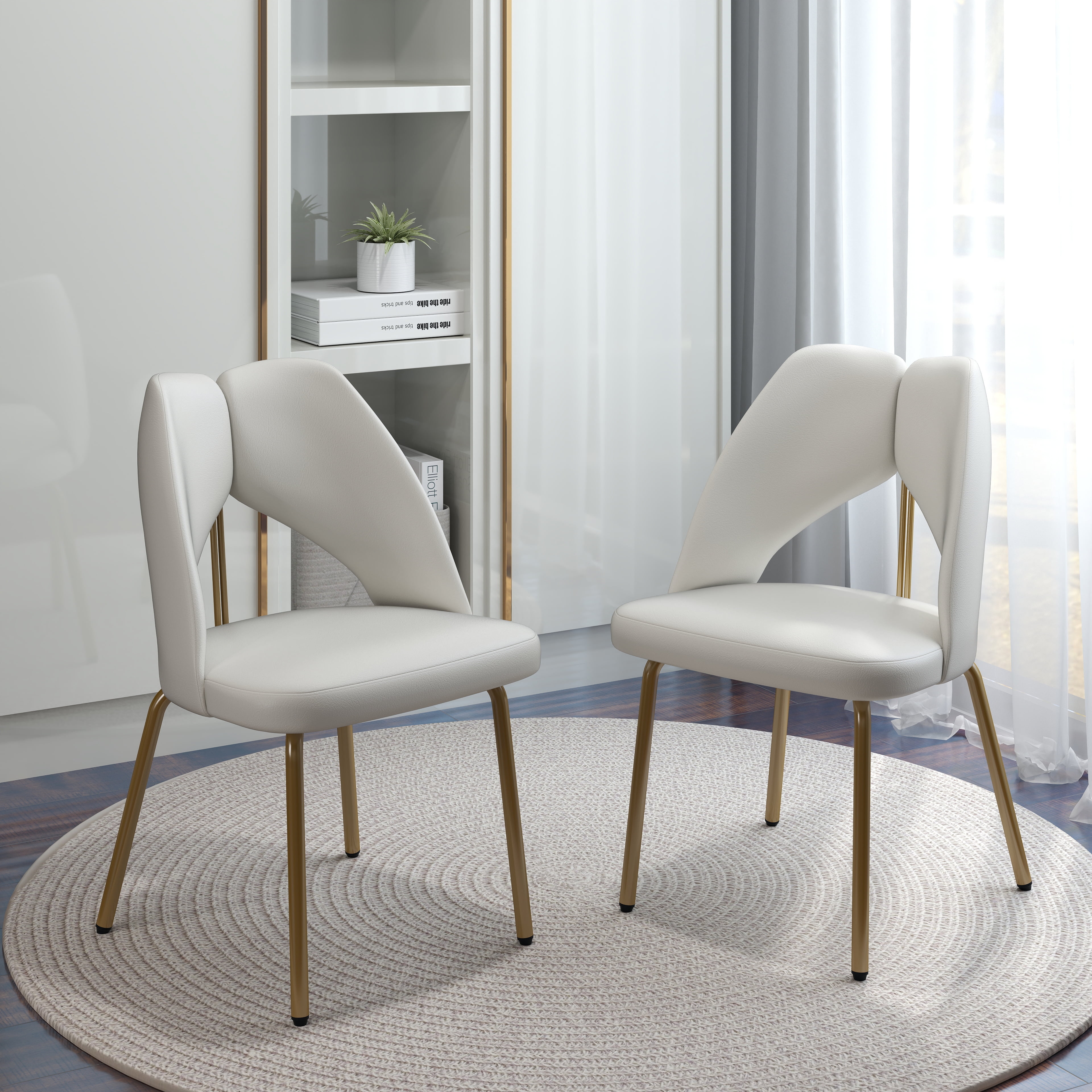 LovingAHome White Leather Dining Chairs Set of 2 Modern Gold Dining ...