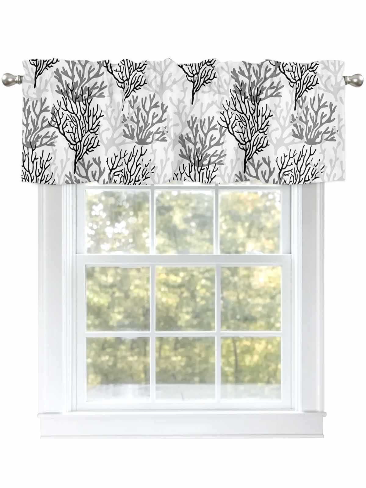 Lovingin Black Gray Coral Coastal Valances Window Treatment Farmhouse ...