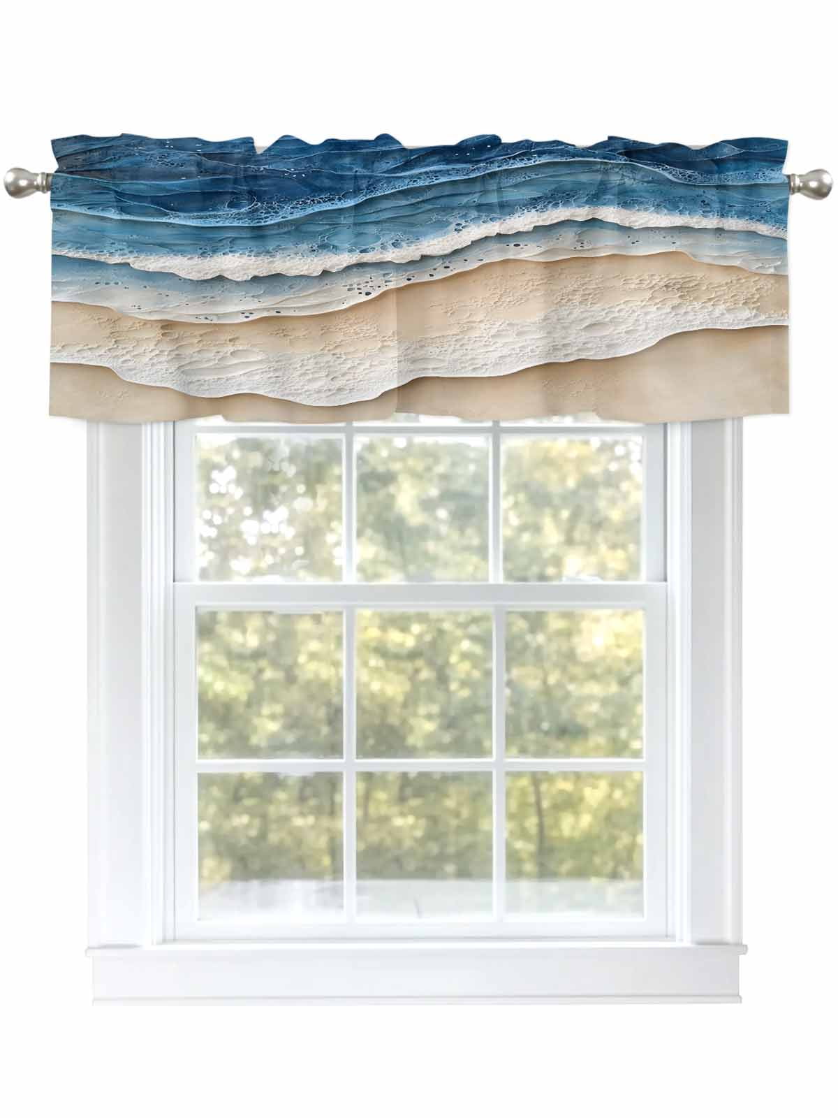 Lovingin Blue Beach Coastal Valances Window Treatment Farmhouse Decor ...