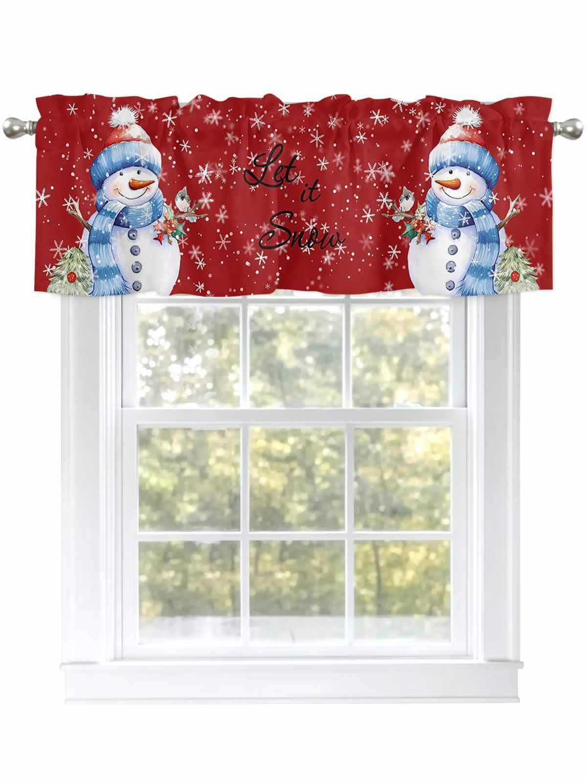 Lovingin Christmas Snowman Valances Window Treatment Farmhouse Decor ...