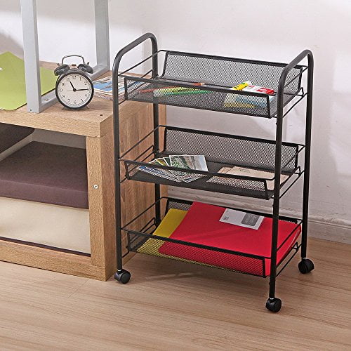 Lovinland 3 Tier Rolling Cart, Mesh Utility Cart Storage Rack with ...