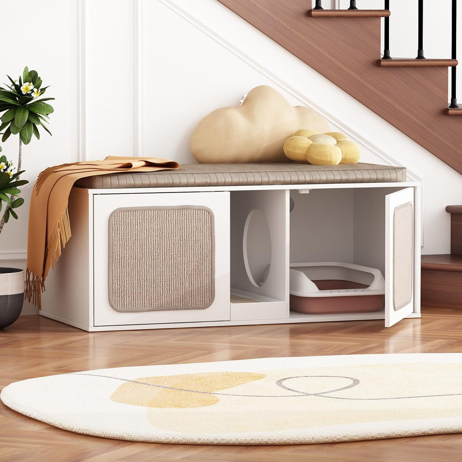 Lovinouse Cat Litter Box Enclosure for 2 Cats, Modern Wood Stackable ...