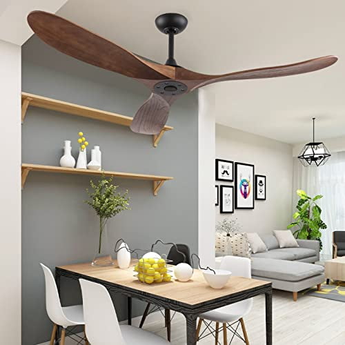 Lovinouse Indoor Ceiling Fan 60Inch with Remote Control, Outdoor Wooden ...