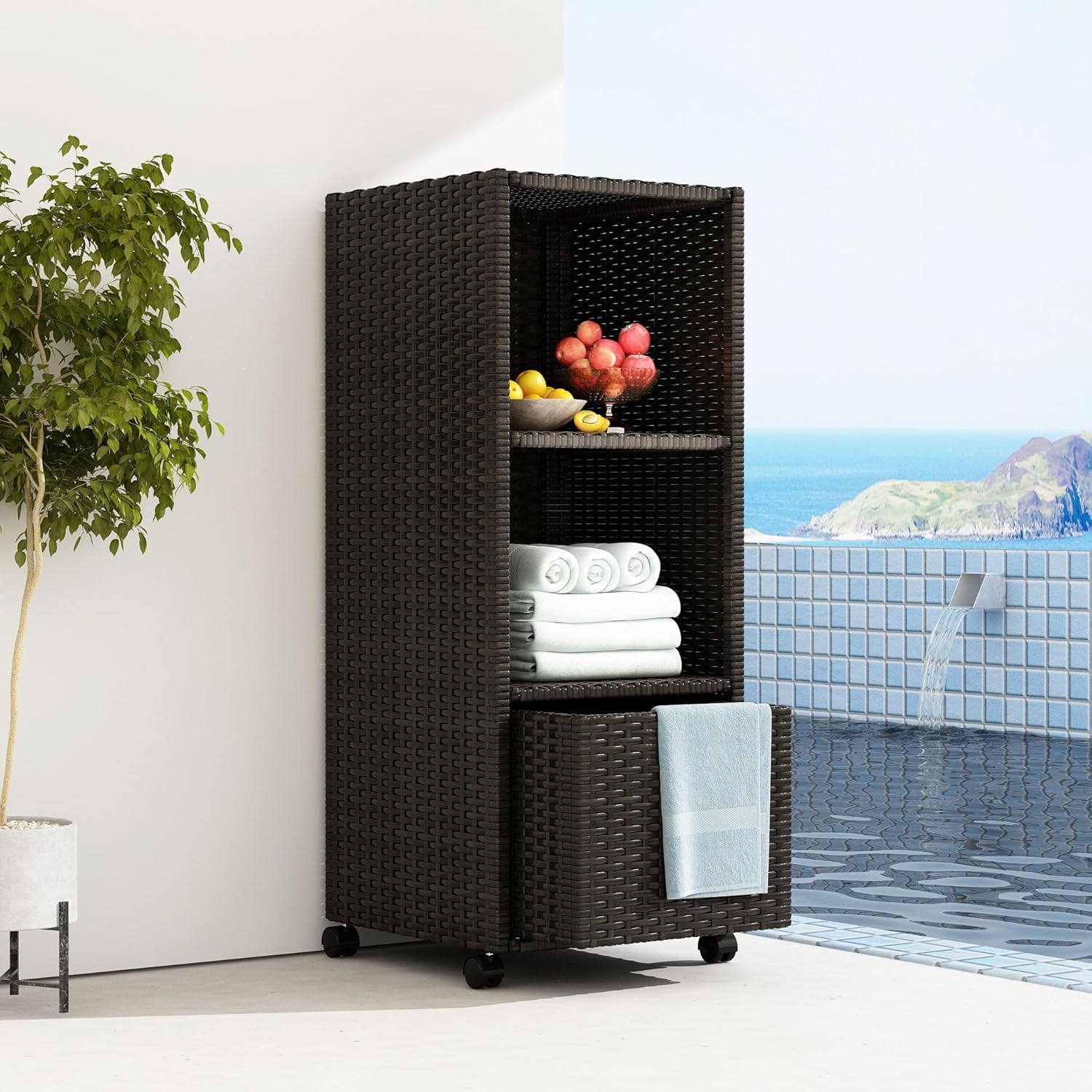 Lovinouse Outdoor Towel Storage Cabinet,Pool Towel Organizer with ...