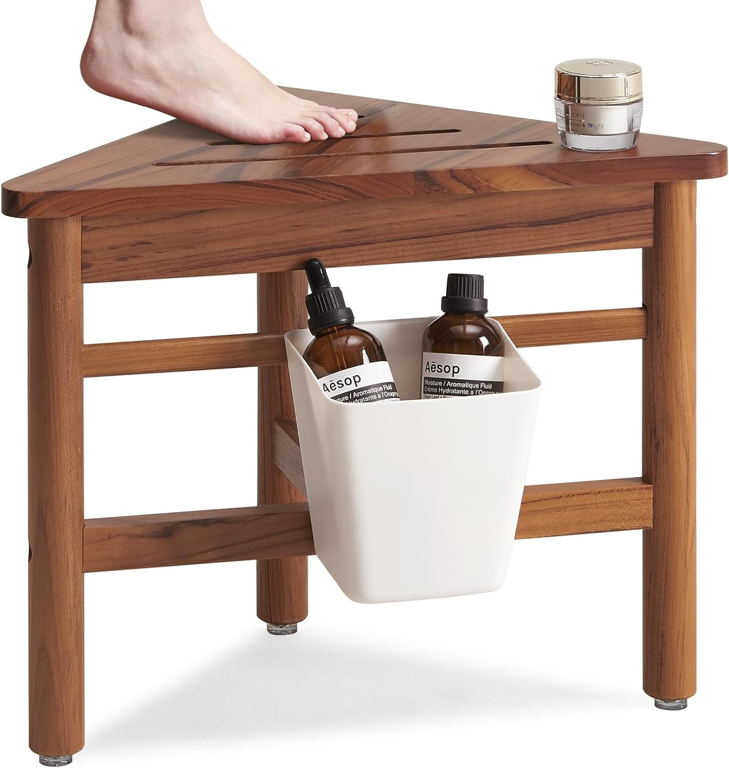 Lovitgo Teak Corner Shower Stool, Small Corner Shower Bench for Shaving ...