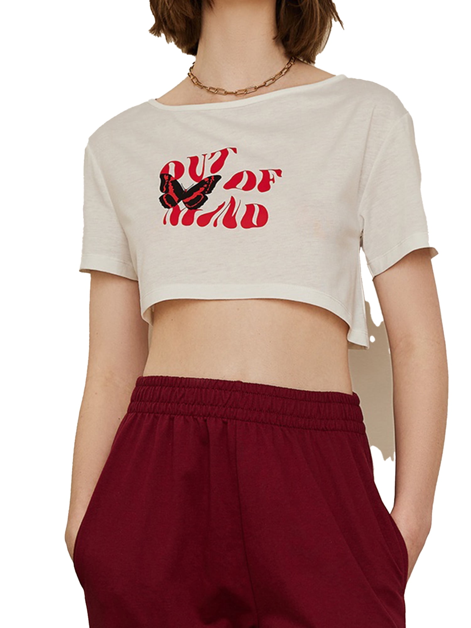 Lovito Preppy Letter Print Asymmetrical Hem Cropped Tops T-Shirts ...