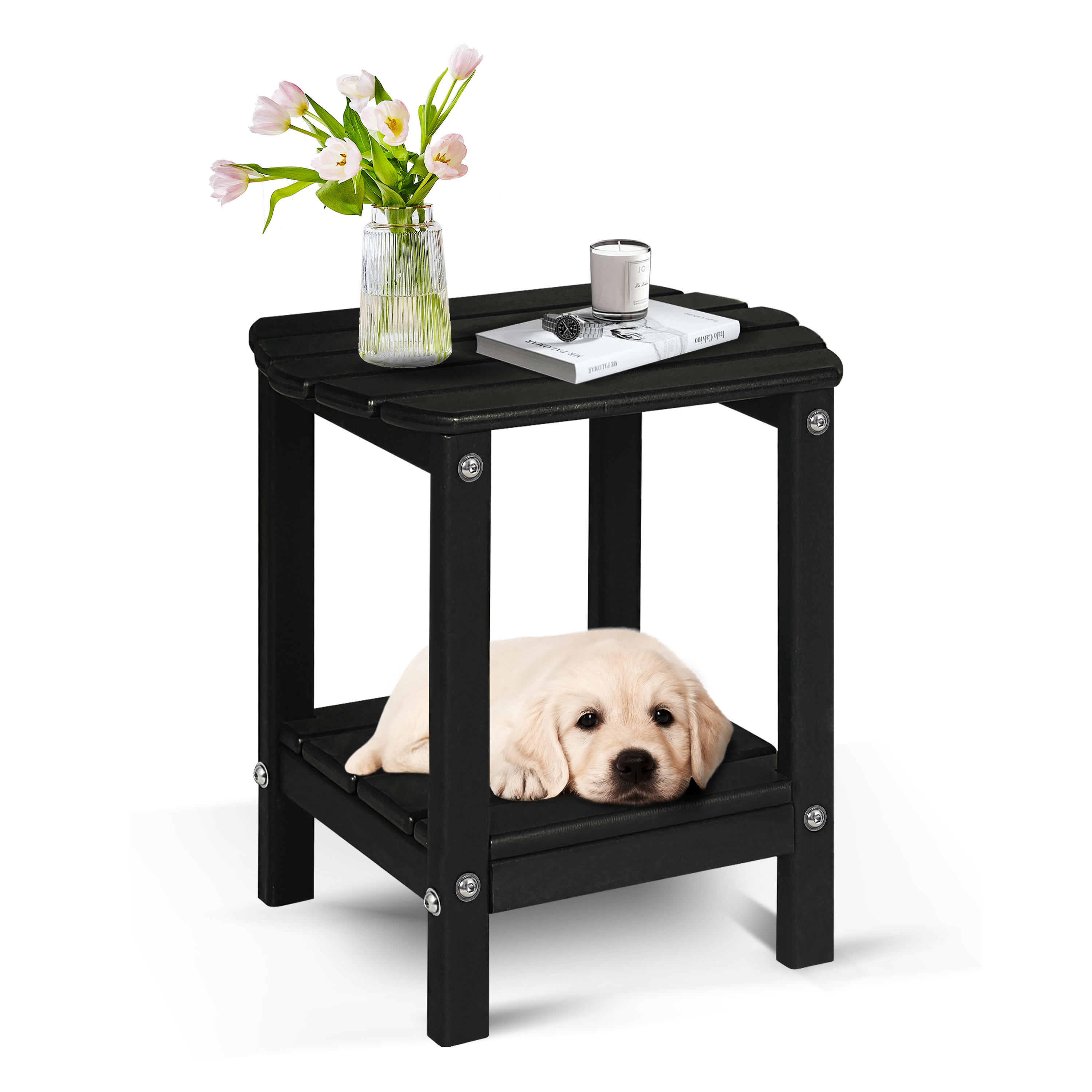 WINSOON Plastic 2-Tier Adirondack Patio Side Table, Outside Storage ...