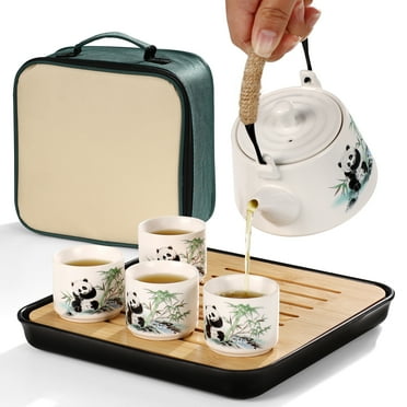 LOVIVER Travel Tea Set Ceramic Teapot with Case with Tea Cups Portable ...