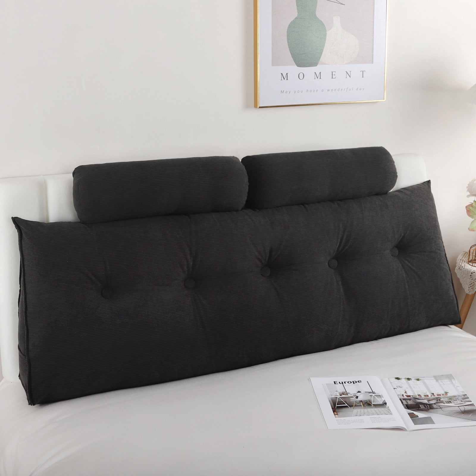 Lovote Bed Headboard Wedge Pillow with Neck Roll Pillow Ultimate Back Support and Comfort, 79 ...