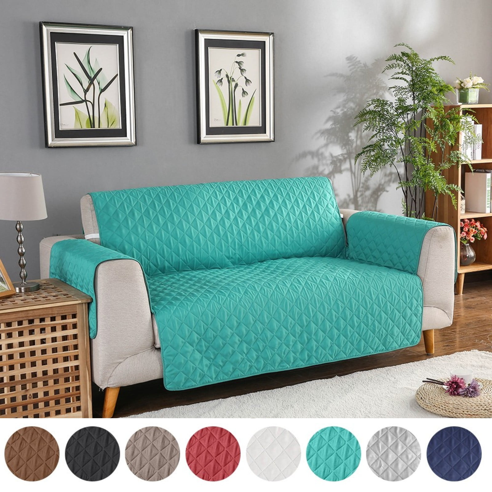Lovote Couch Cover 3 Seaters Waterproof Sofa Cover Turquoise Non-slip ...