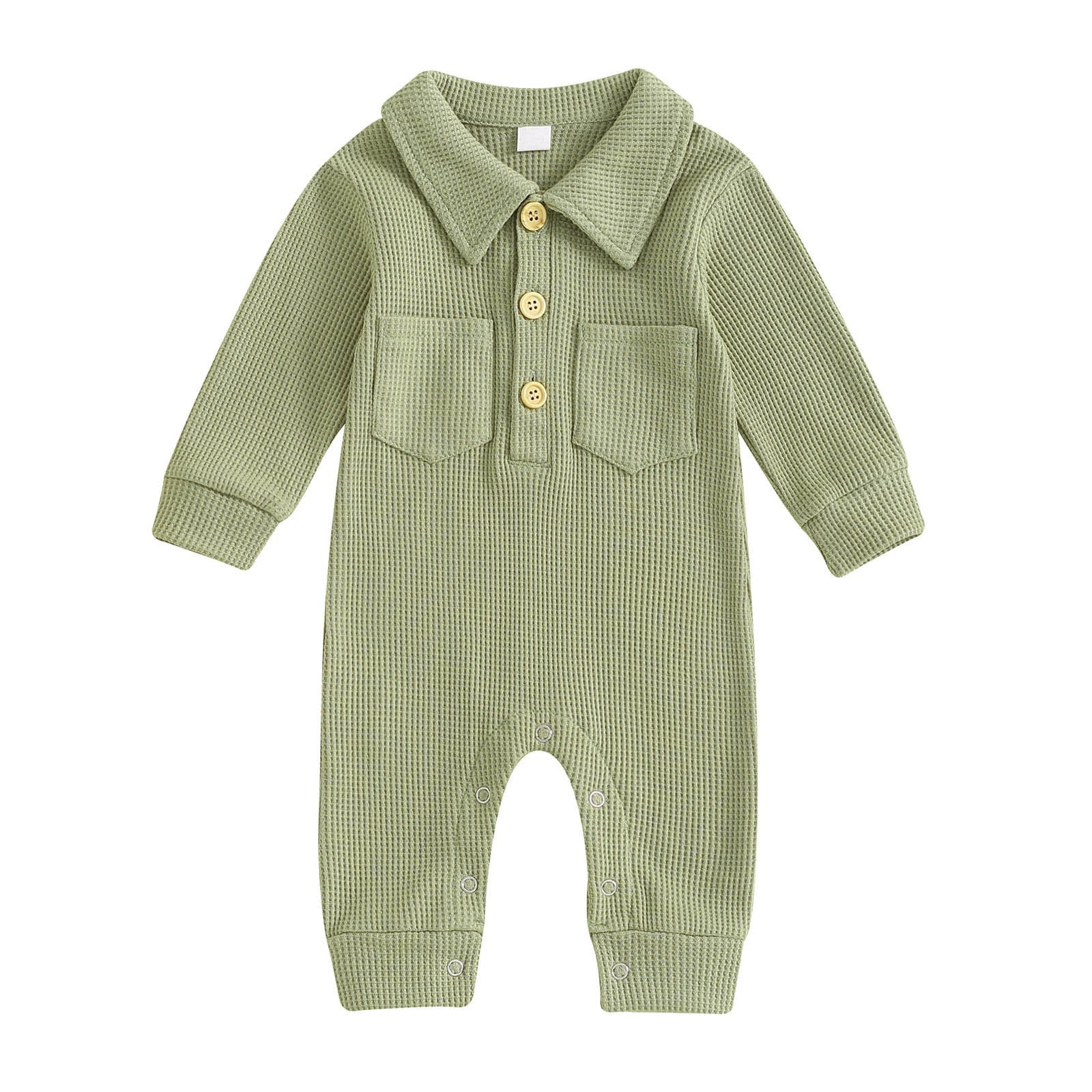 Zwiiyzr 2025 0-18M Newborn Baby Boy Waffle Knit Romper Jumpsuit Solid ...