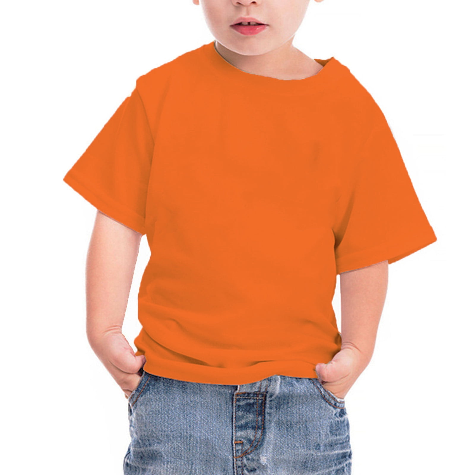 Zwiiyzr 2-13Y Boys' and Girls' Orange Shirt for Kids Unisex Round Neck ...