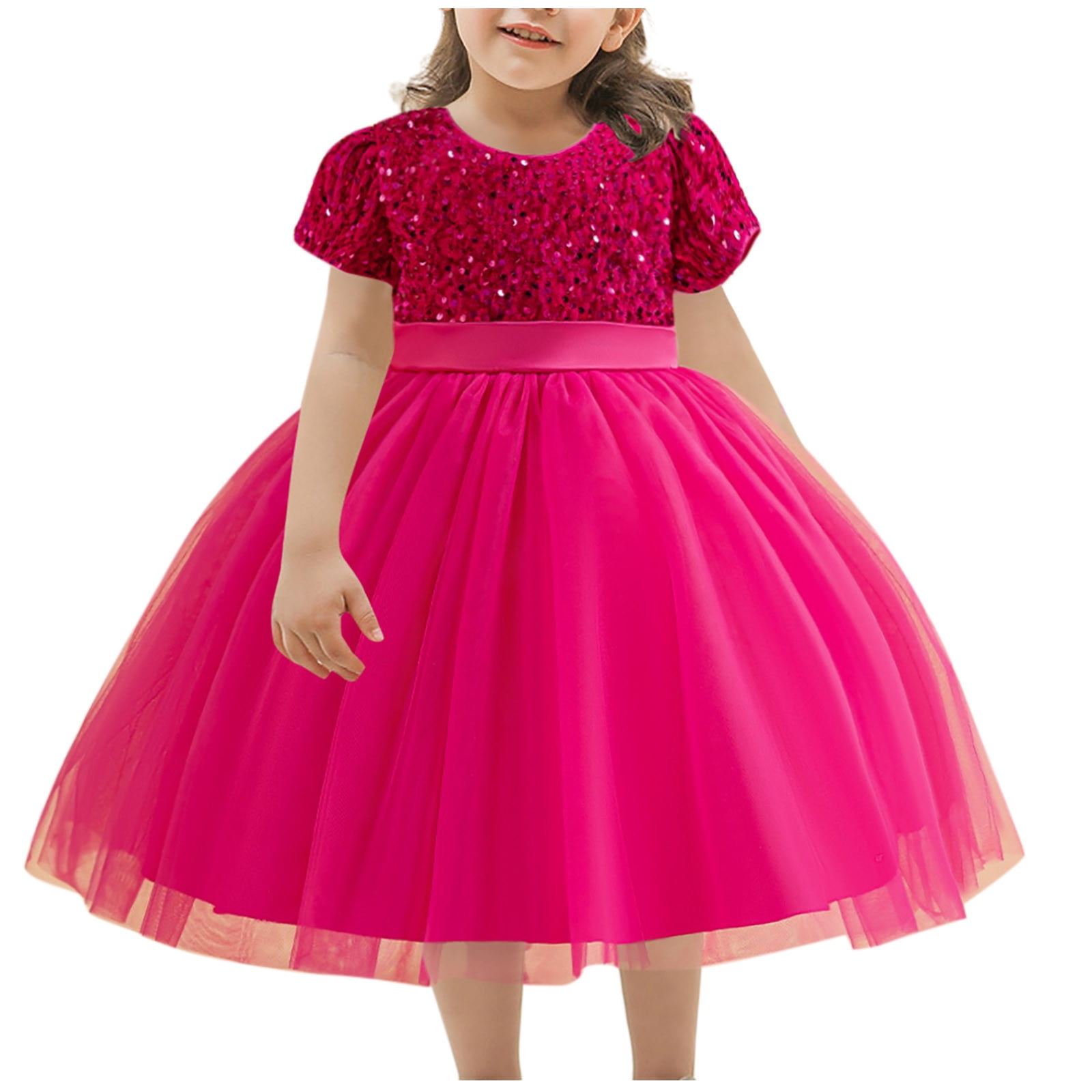 Zwiiyzr 2-8Y Girls Tulle Dress Puff Shoulder A Line Wedding Pageant ...