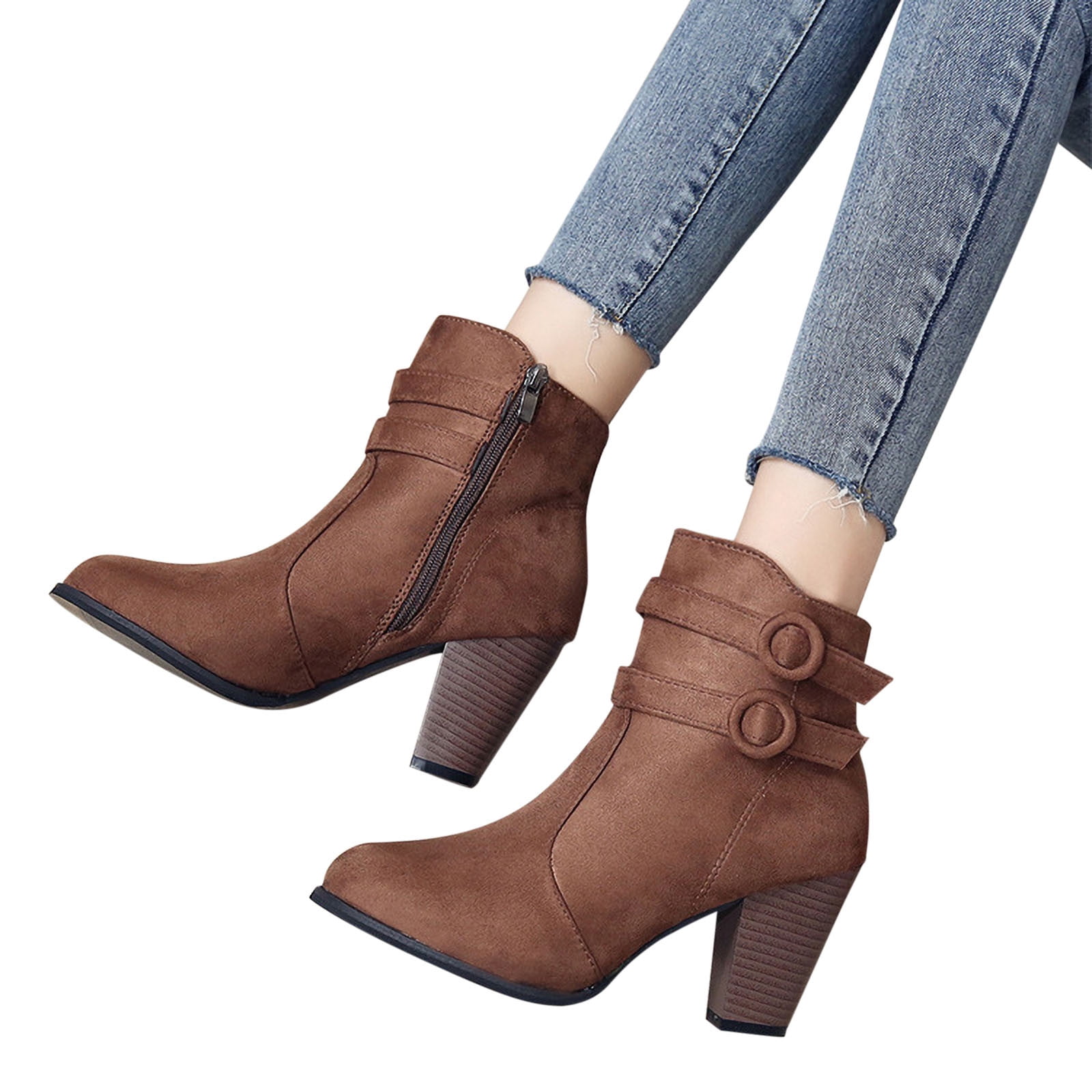 Lovskoo 2024 Ankle Boots for Women Faux Suede Pointed Toe Mid Chunky ...