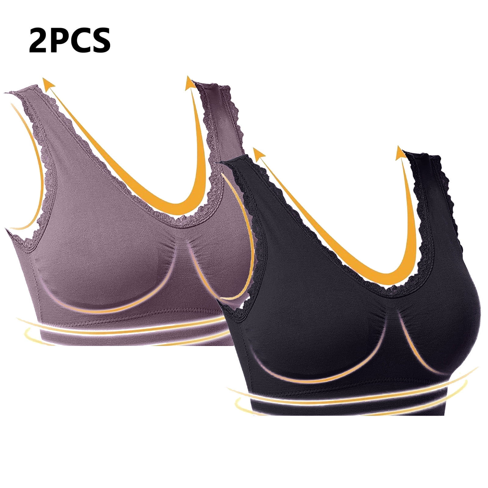 Lovskoo 2Pc Women's Sports Bra Lace Cami Bra Wireless Tank Top Bra ...