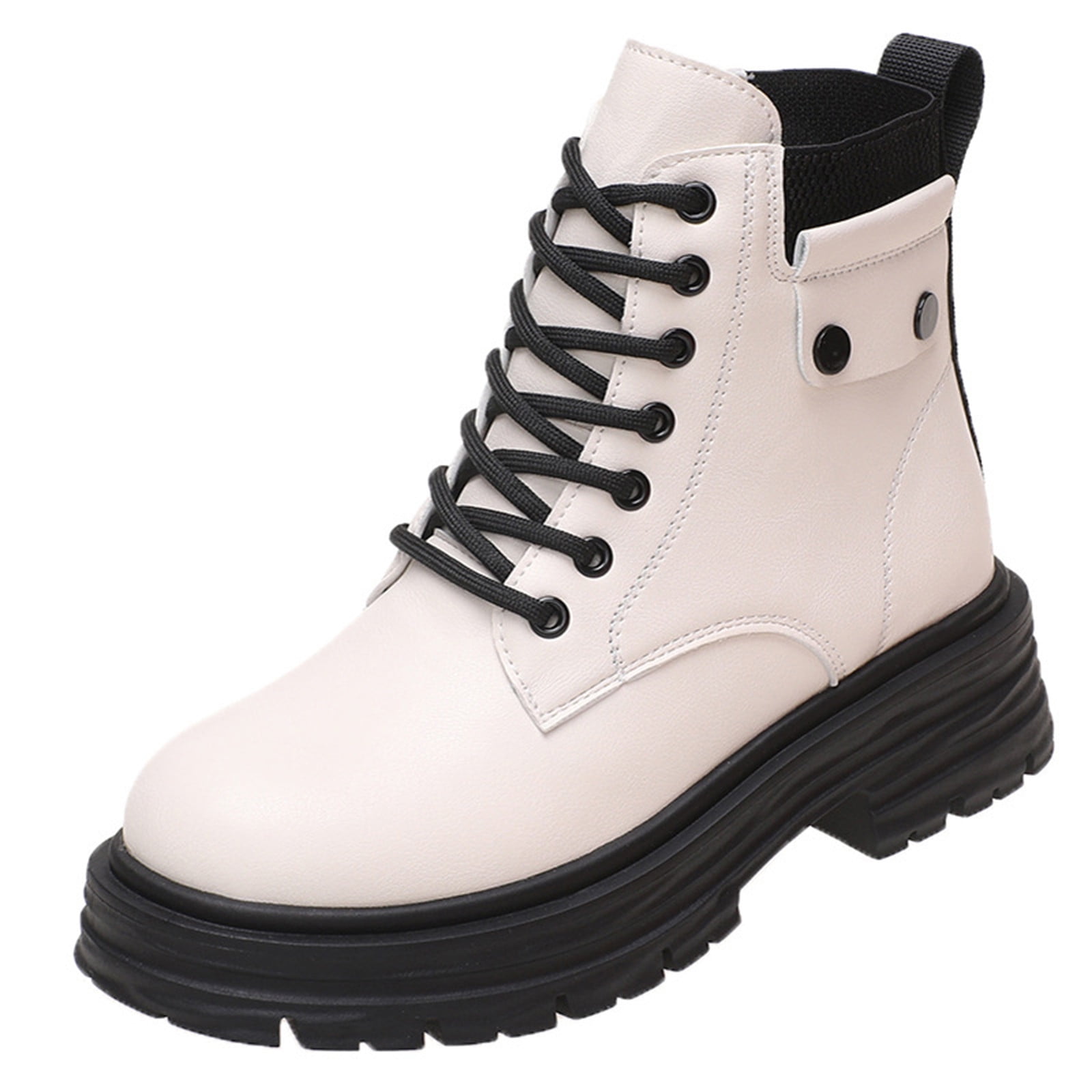 Lovskoo 2024 Combat Boots Womens Round Toe Platform Slip On Fall Heeled ...
