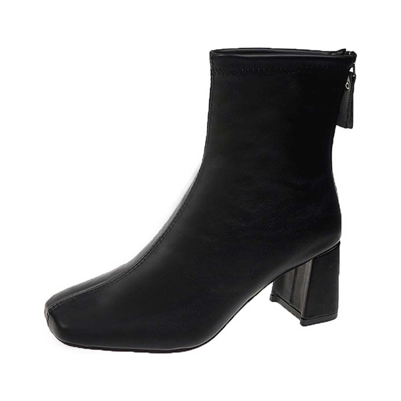 Lovskoo 2024 Dressy Ankle Boots For Women Leather Chunky Stacked Heel