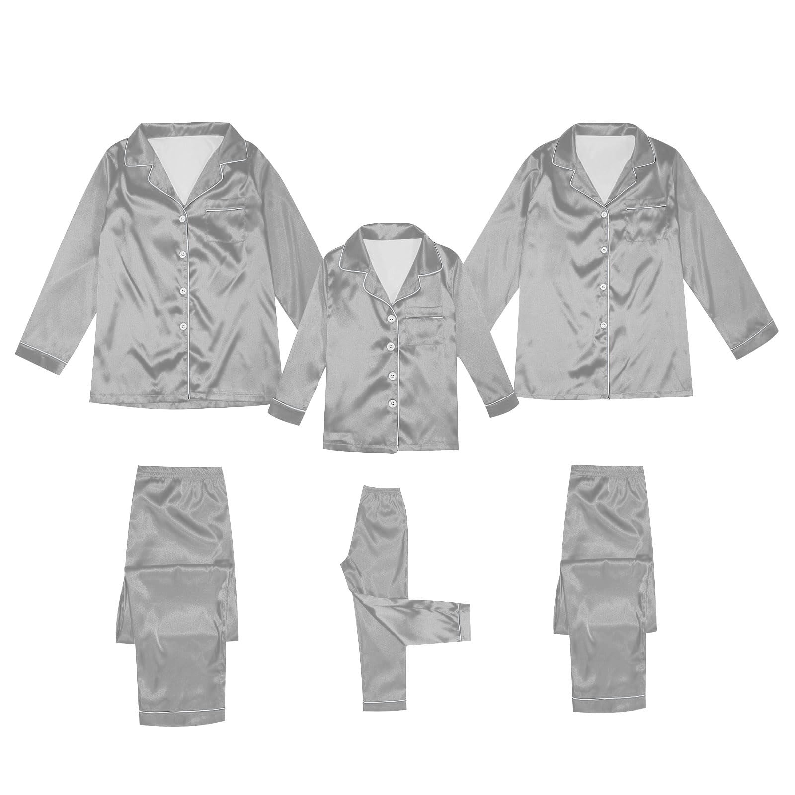 Lovskoo Family Satin Matching Sets Solid Color Jammies for Kids Parent ...
