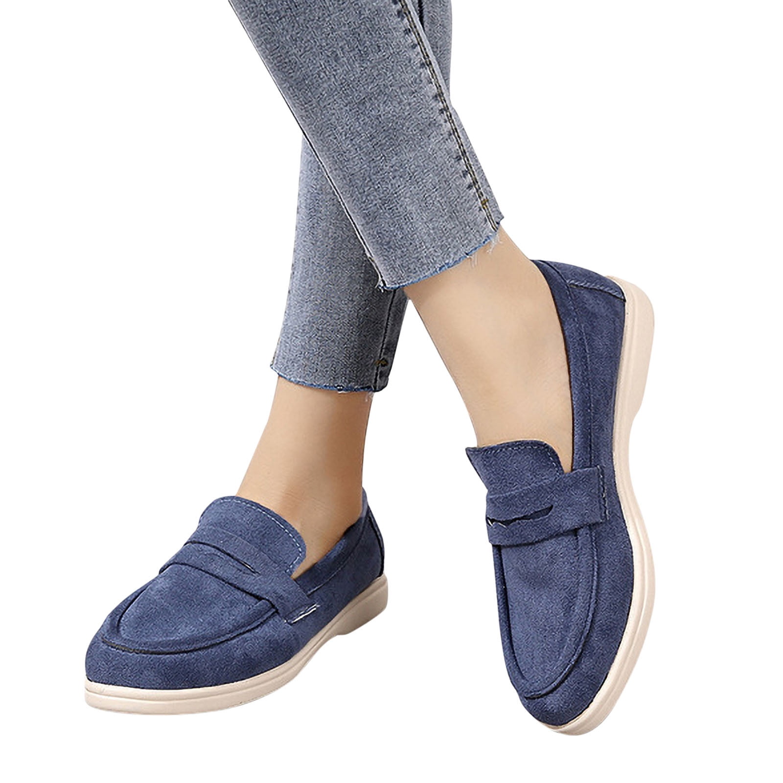 Lovskoo 2024 Flats Loafers Comfortable Loafers For Women Round Toe Faux ...