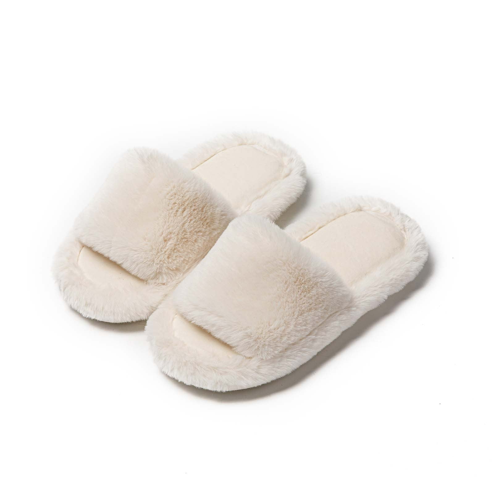 Lovskoo 2024 Fuzzy Slippers for Women Open Toe Solid Cute Winter Warm ...