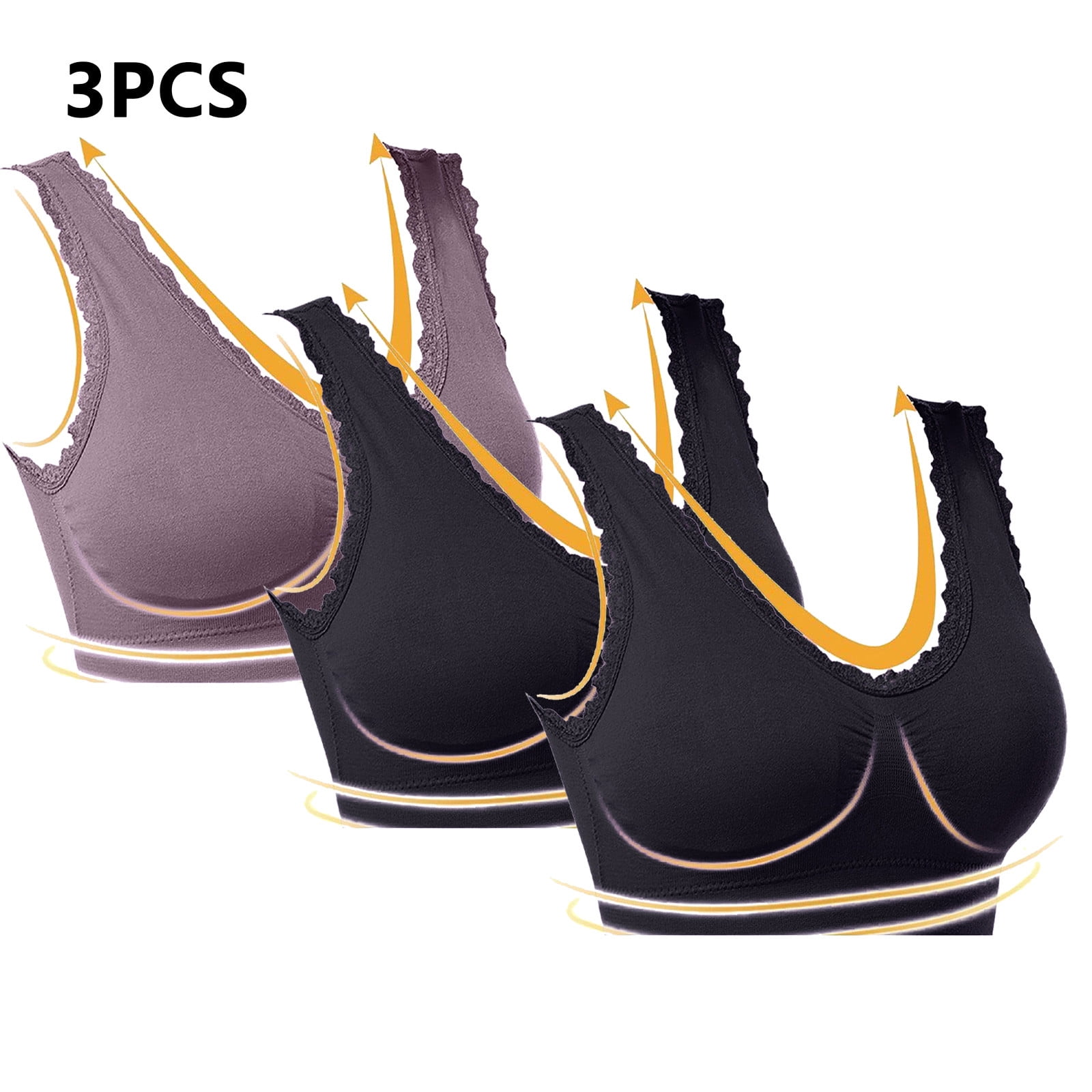 Lovskoo 3Pc Women's Sports Bra Lace Cami Bra Wireless Tank Top Bra Comfortable Everyday Bras For ...