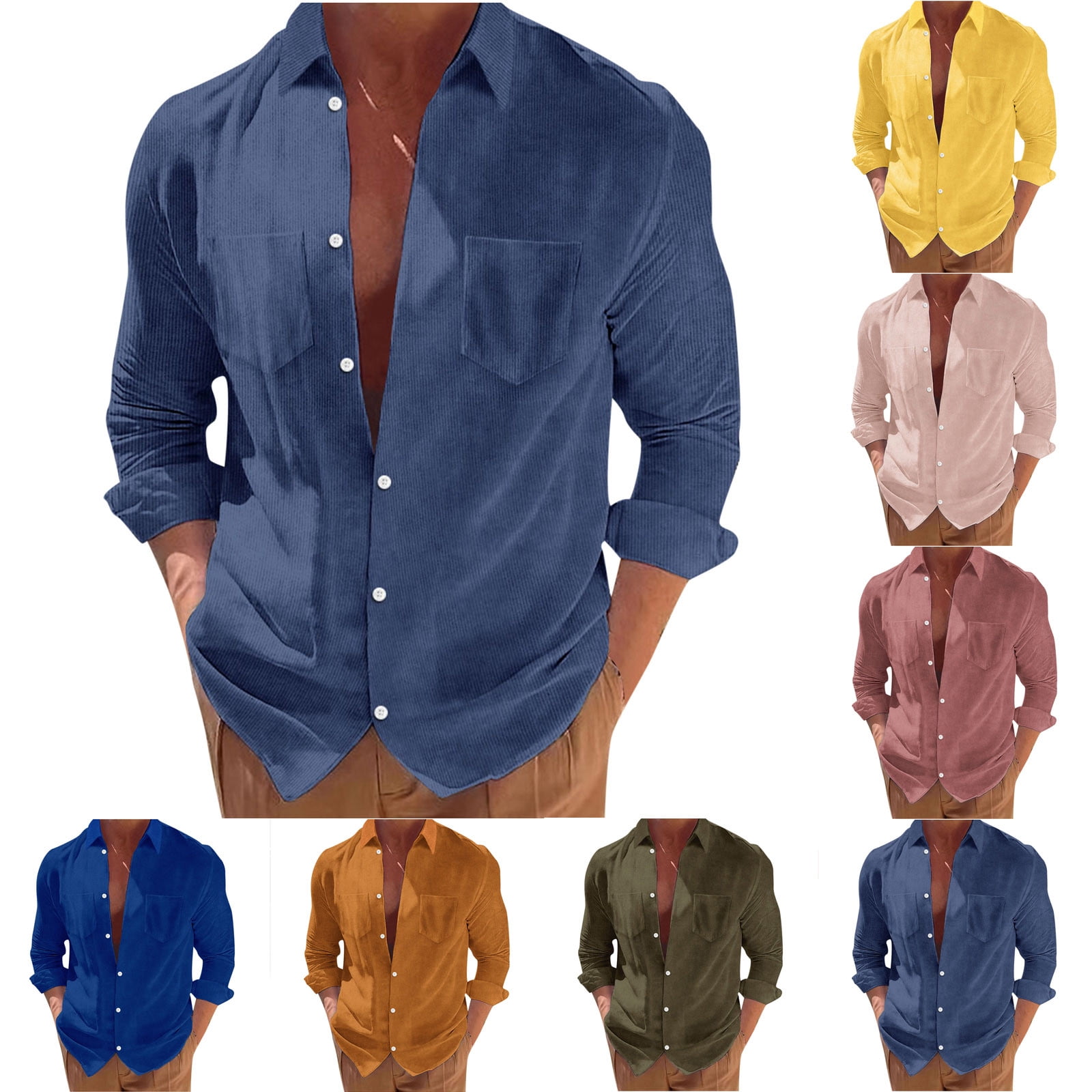 Lovskoo 2024 Long Sleeve Shirts for Men Corduroy Button Down Shirt ...