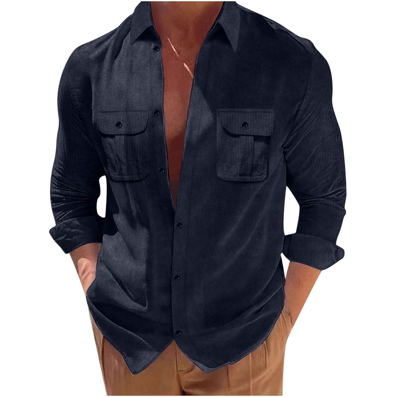 Lovskoo 2024 Long Sleeve Shirts for Men Corduroy Button Down Shirt ...