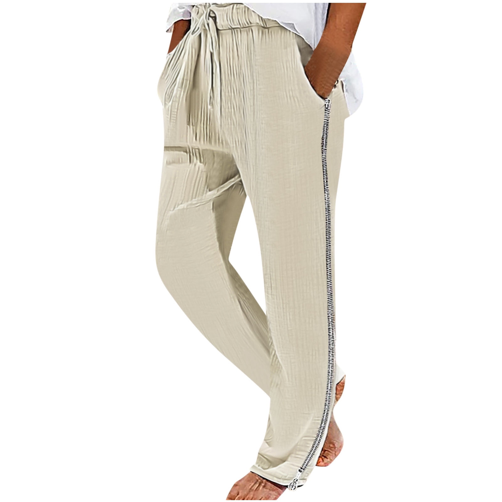 Lovskoo 2024 Men's Cotton Linen Summer Palazzo Pants Wide Leg Beach ...