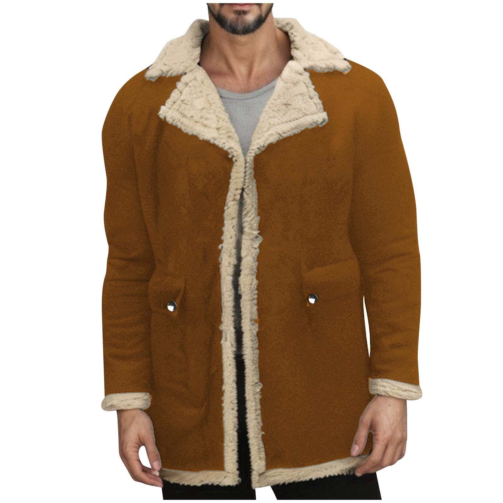 Lovskoo Men's Casual Winter Jacket Lined Sherpa Jacket Solid Color Long ...